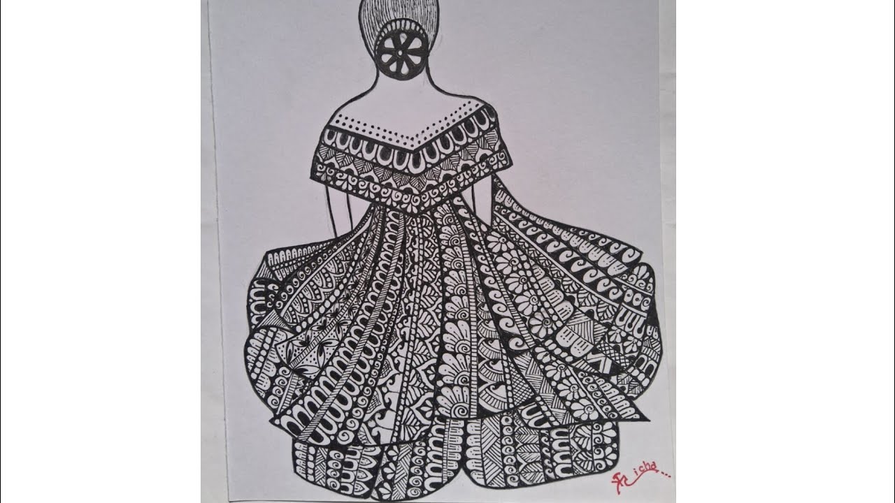 Beautiful Girl Dress Mandala Art 👗..ladki ka sundar dress design step ...