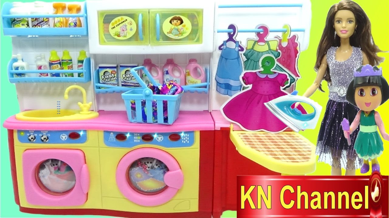 Đồ chơi trẻ em PHÒNG GIẶT ĐỒ ỦI ĐỒ CỦA BÚP BÊ BARBIE búp bê DORA Doll ...