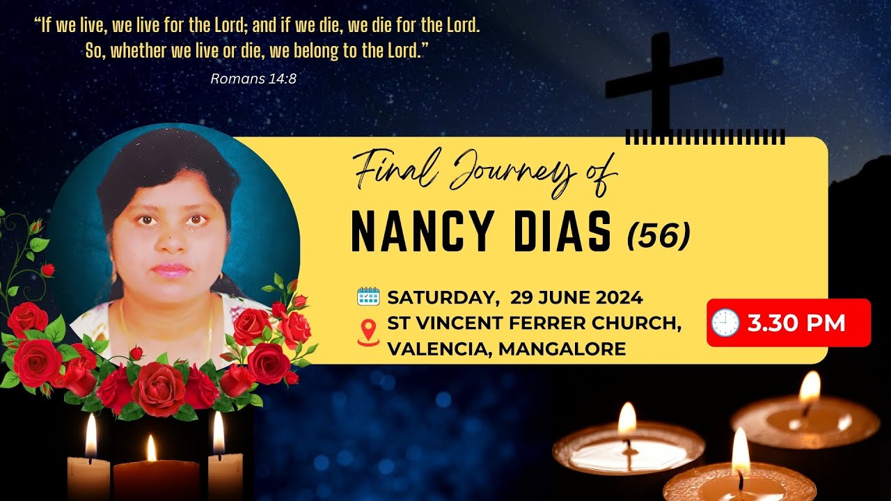 🔴🅻🅸🆅🅴 ⚰️🕊🙏Funeral Rites of Nancy Dias (56) Valencia, Mangalore | 29 ...