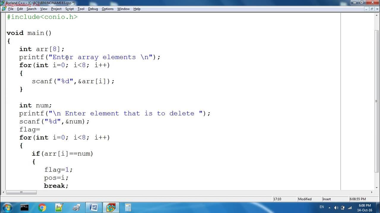 Deletion of an element from an array in C programming - YouTube
