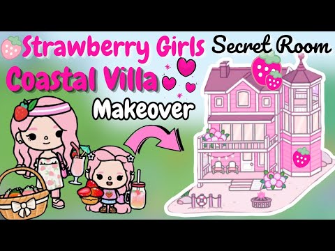 NEW VIDEO!😱Strawberry Girl Coastal Villa House Design🍓✨Toca Boca House Ideas| TocaLifeWorld