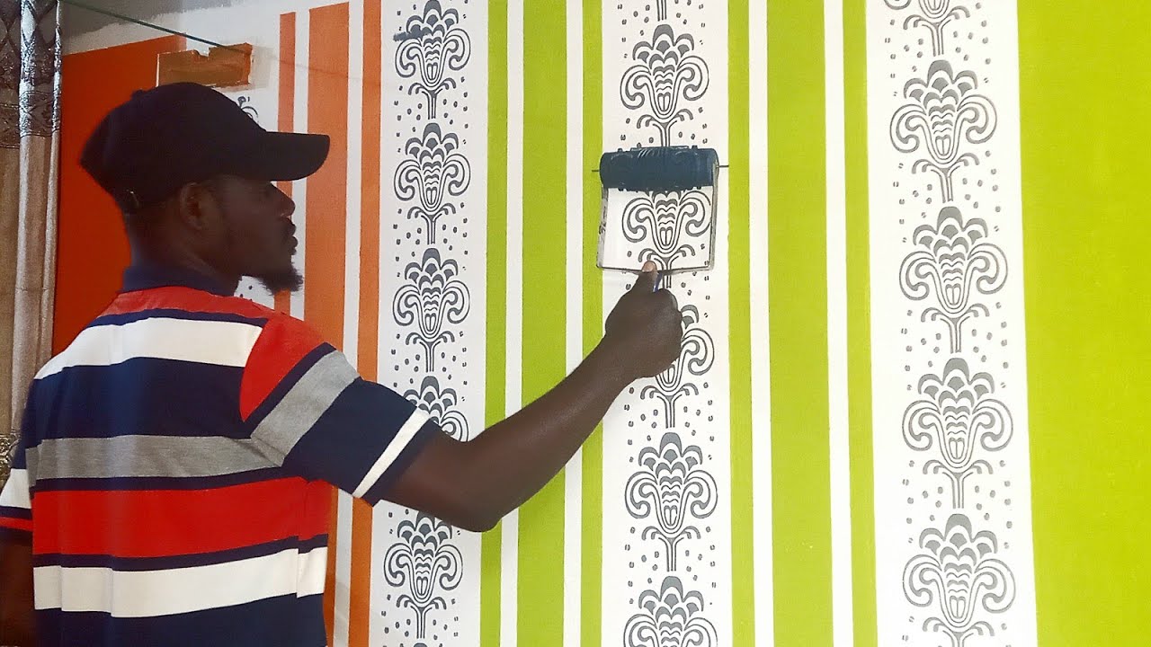 Simple wall design with pattern roller - YouTube