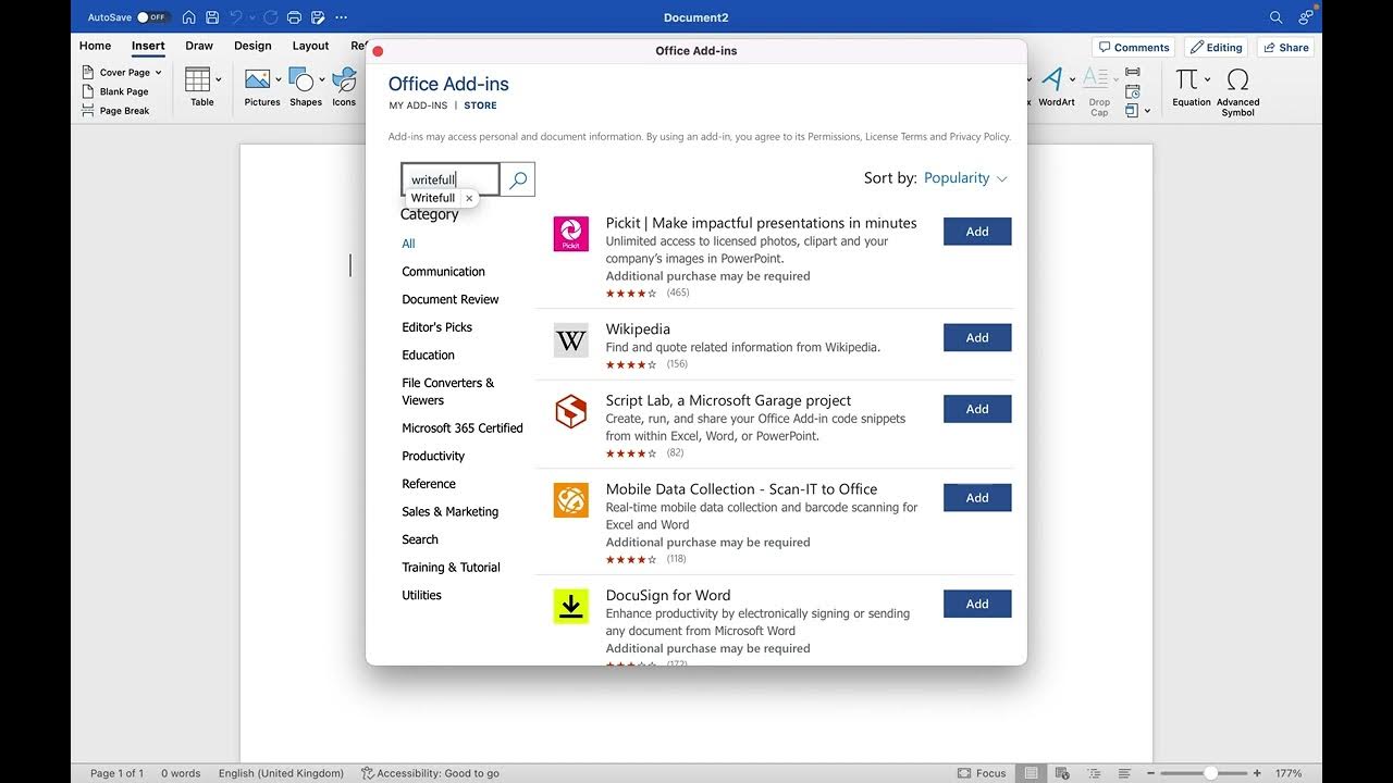 How to add Writefull from within Microsoft Word - YouTube