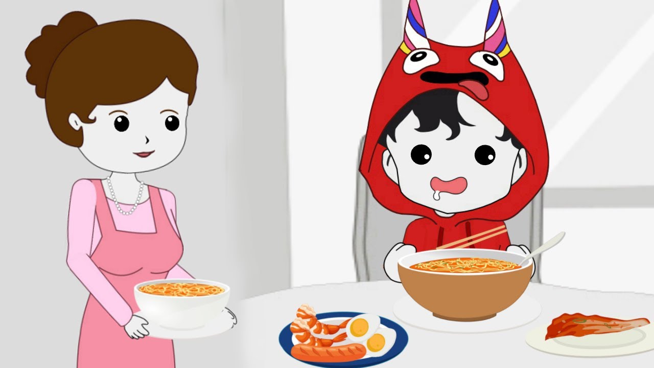 Helped by the owner /Ramen, Kimchi (Mukbang cartoon) - Banman ...