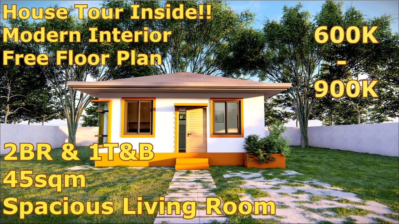 Small House Design 45 SQM (2BR/1TB) with Inteior - YouTube