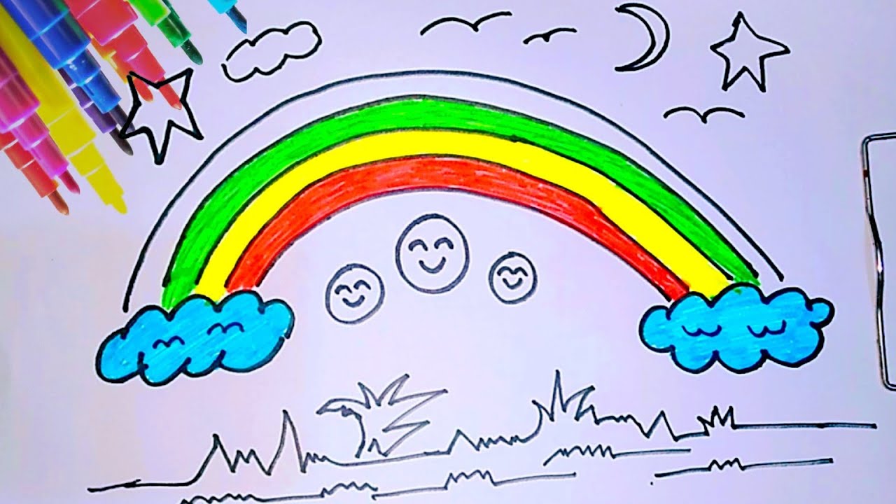 cara menggambar dan mewarnai pelangi | How to draw rainbow - YouTube