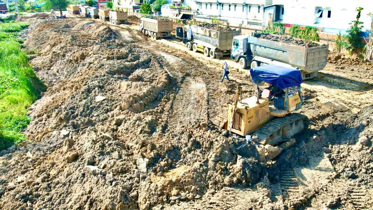 Great Project Wonderful View Landfill New Bulldozer Push Dirt Clearing ...