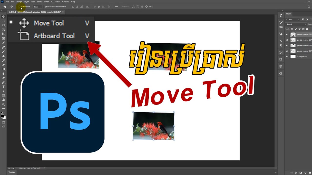 របៀបប្រើប្រាស់ Move Tool Adobe Photoshop - YouTube