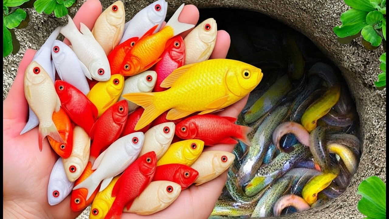 Awesome Catch Beautiful Aquarium Fish in Small Ponds, Red Ear Koi ...