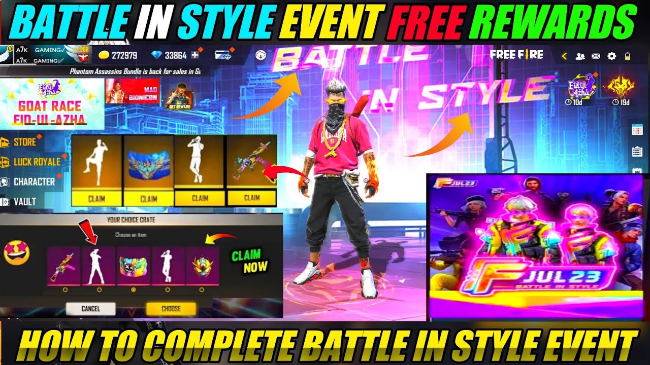CLAIM BATTLE IN STYLE EVENT REWARDS ? | FREE FIRE NEW EVENT | BATTLE IN ...