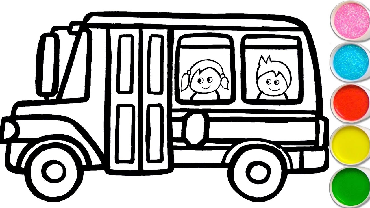 Bus Drawing, Colouring and Painting for kide, Toddlers | Let's Draw ...