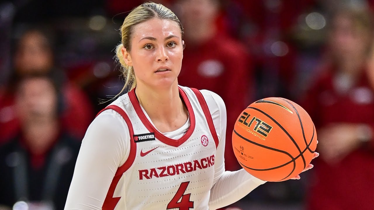 Razorbacks Samara Spencer, Saylor Poffenbarger after 82-79 win - YouTube