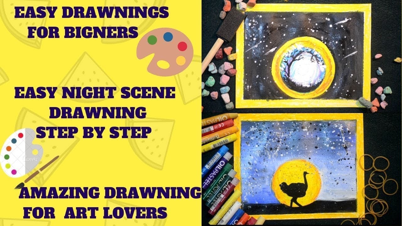 night scenery drawing - Easy the starry night for beginners - YouTube