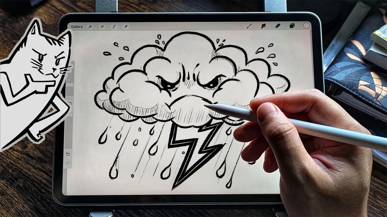How to draw angry storm cloud (cartoon) - Easy Drawing Tutorial - YouTube