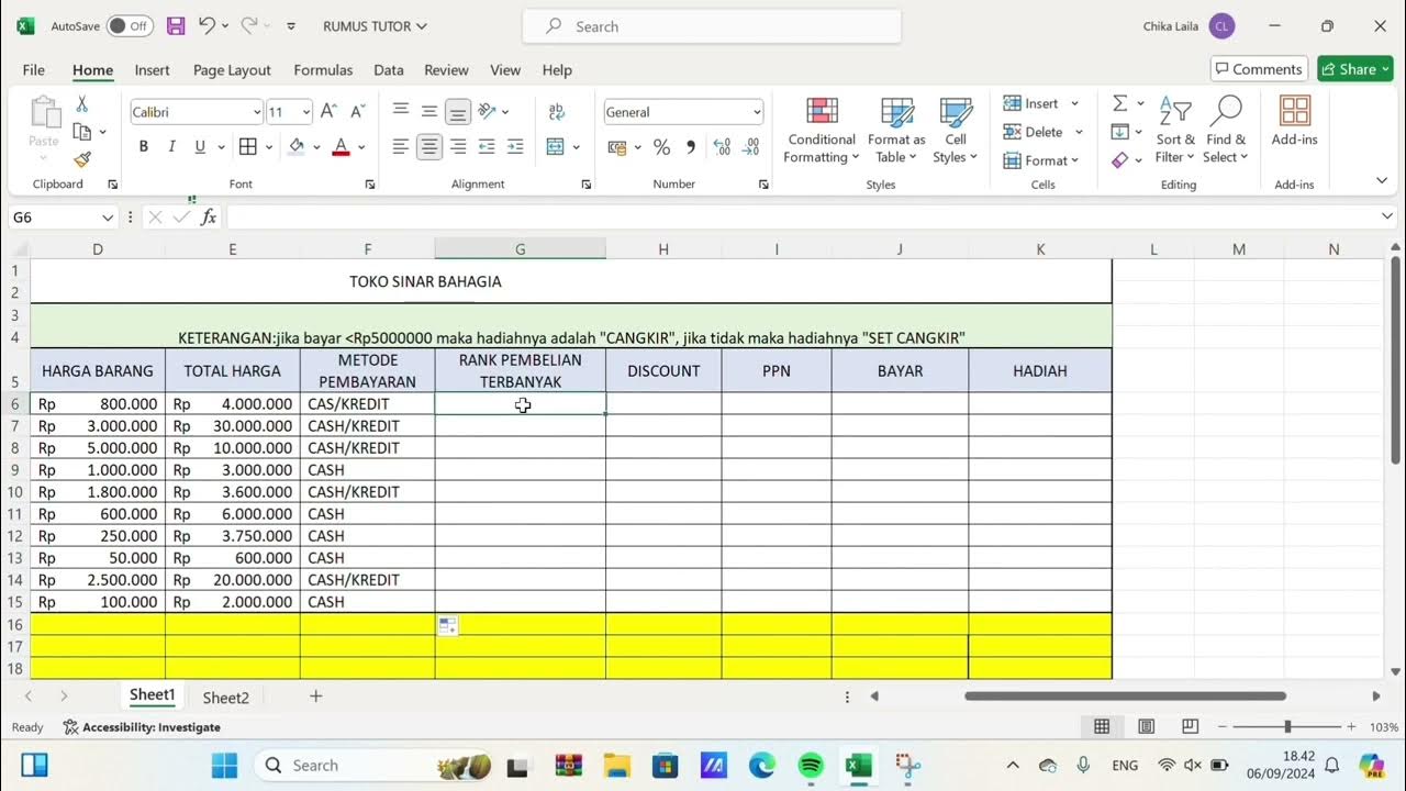 Tutorial rumus excel HLOOKUP, VLOOKUP, RANK, SUM, IF, MIN, MAX, AVERAGE, COUNT. - YouTube