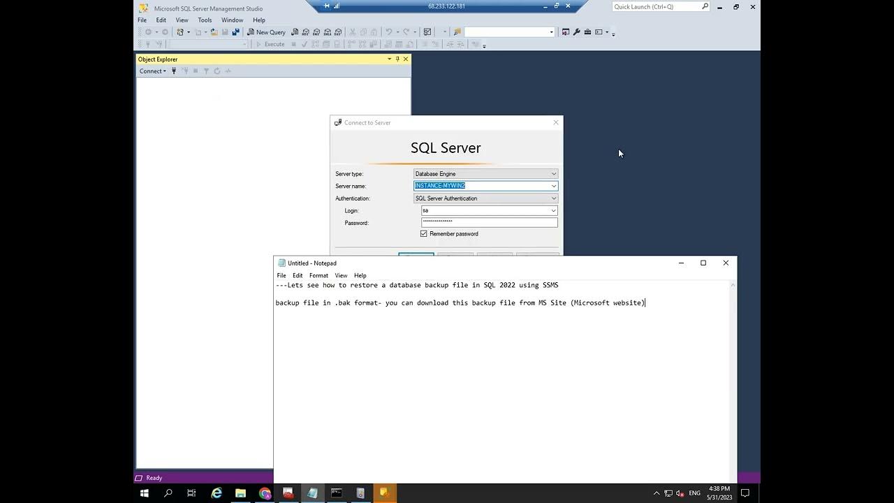 Restore a .bak backup file in MS SQL Server 2022 - YouTube