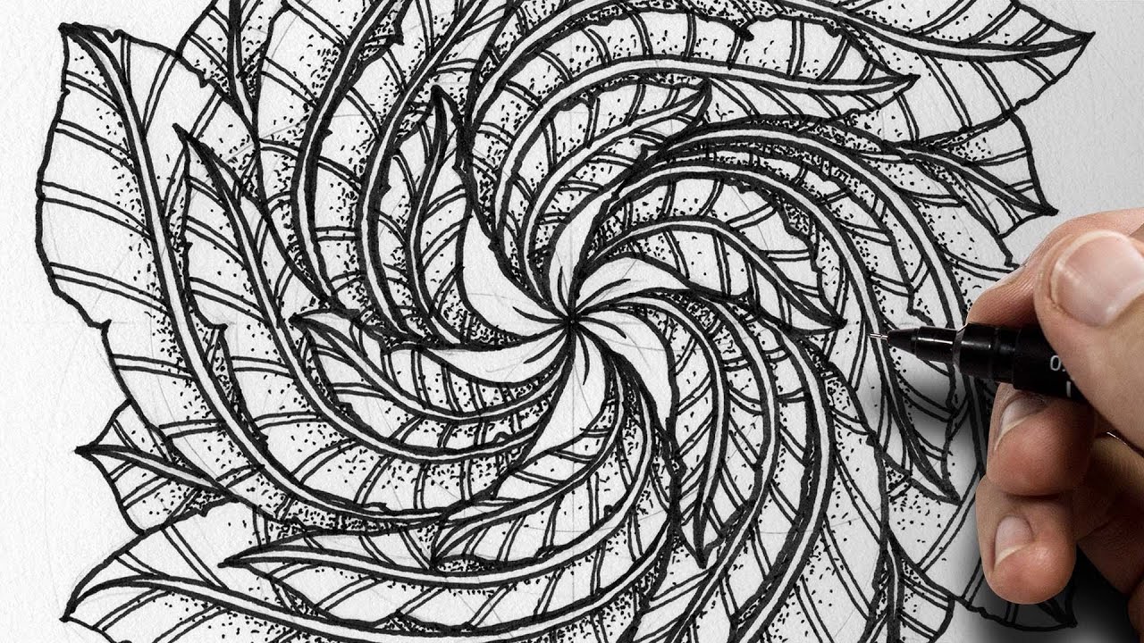 Drawing some decent geometric spiraling leaves 🙒 - YouTube