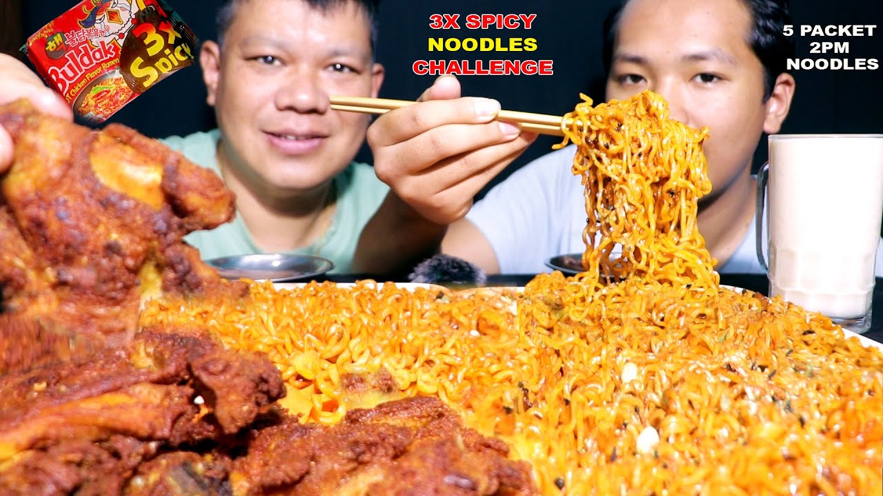 3X SPICY BULDAK KOREAN NOODLES AND 5 PACKET 2PM NOODLES CHALLENGE | 3X ...