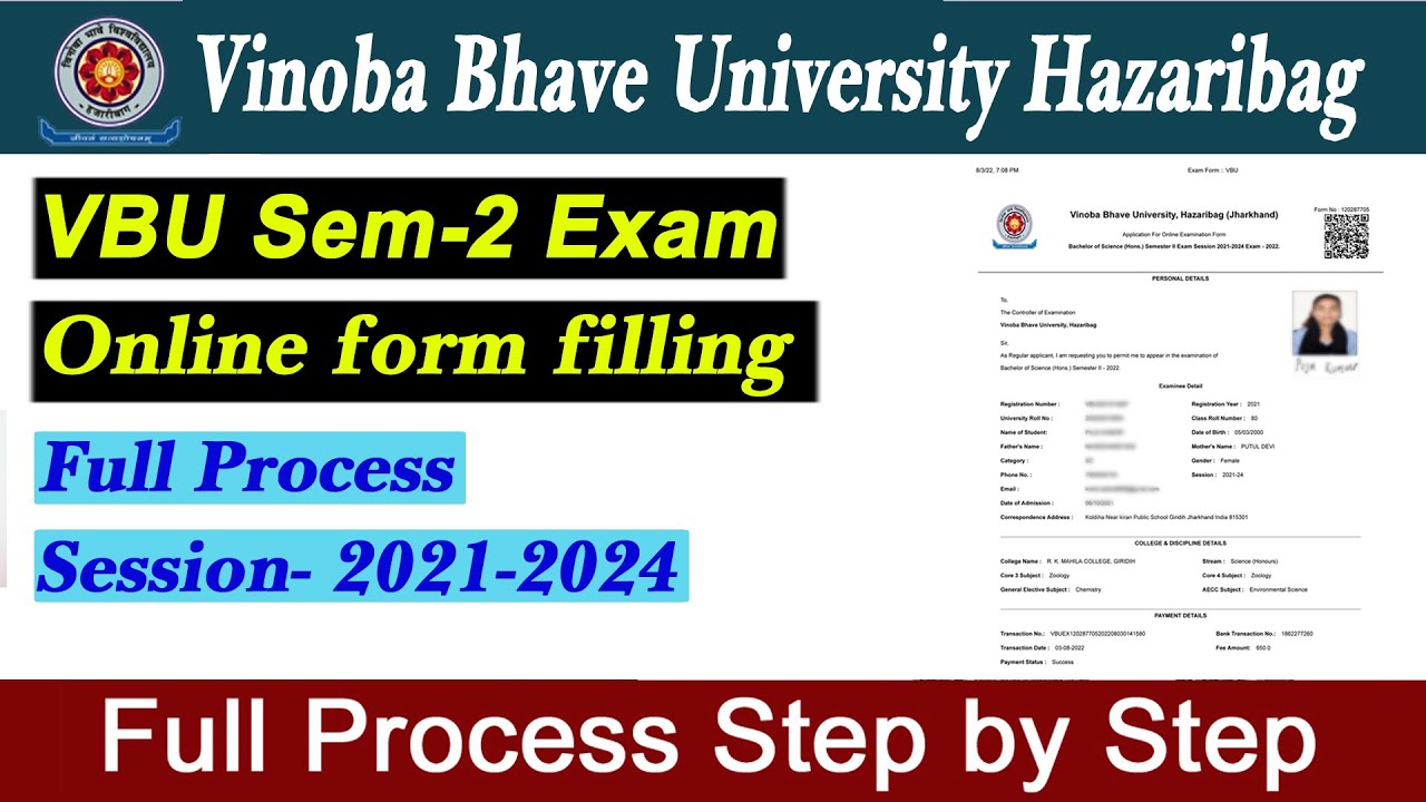 VBU Semester-2 (2021-2024) Exam Form Filling Process Online I How to ...