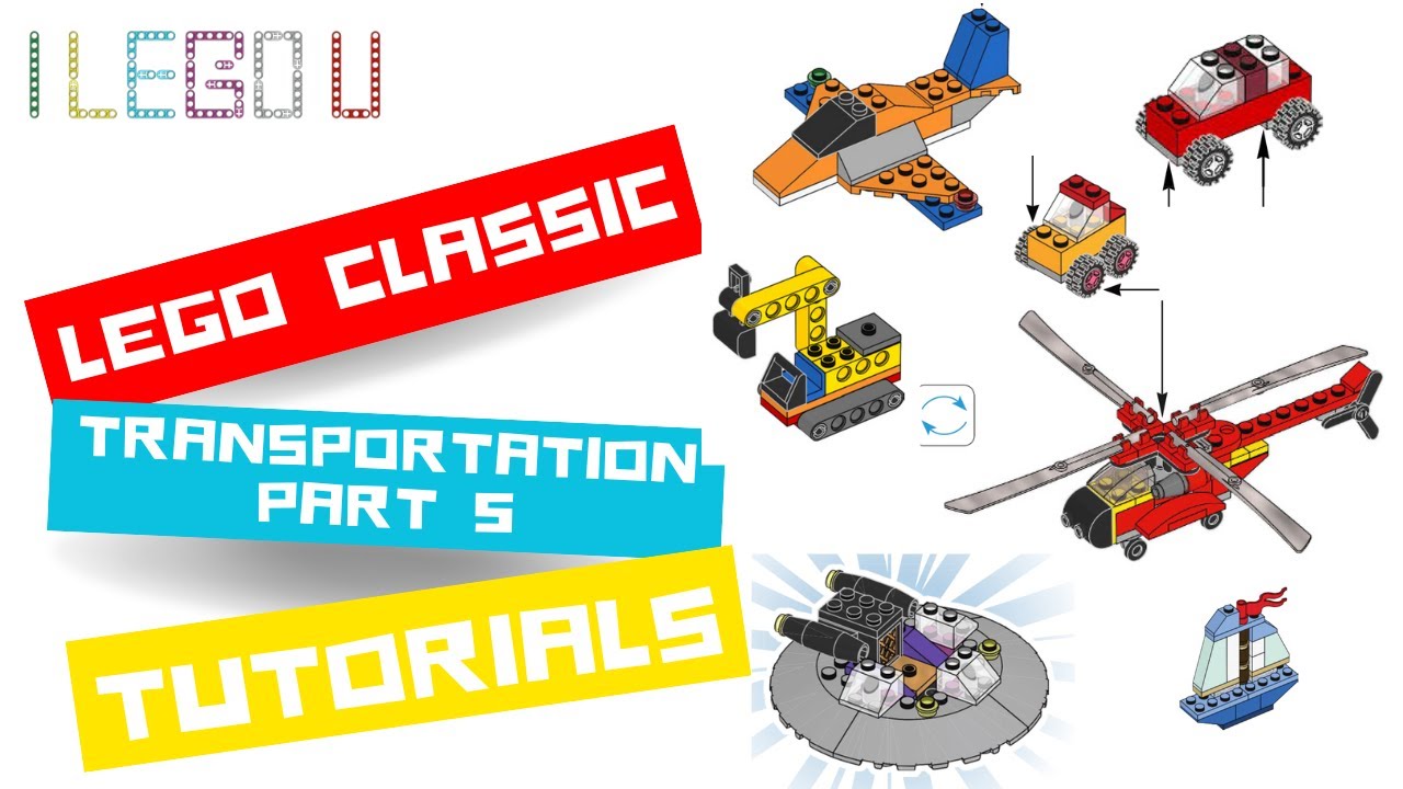 Lego Classic Transportation Part 5 - Airplane, Car, Excavator, Sail Bot ...