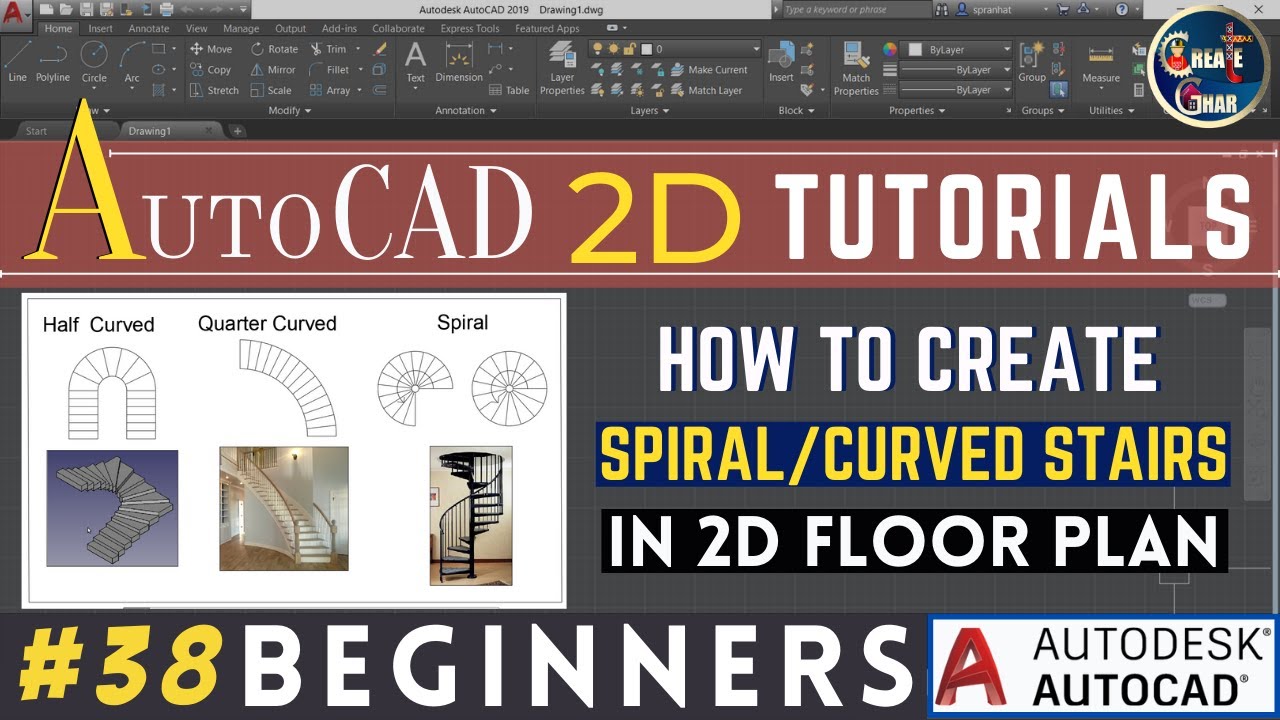 #38 How to Create 2D SPIRAL/CURVED STAIRS in AutoCAD / AutoCAD ...