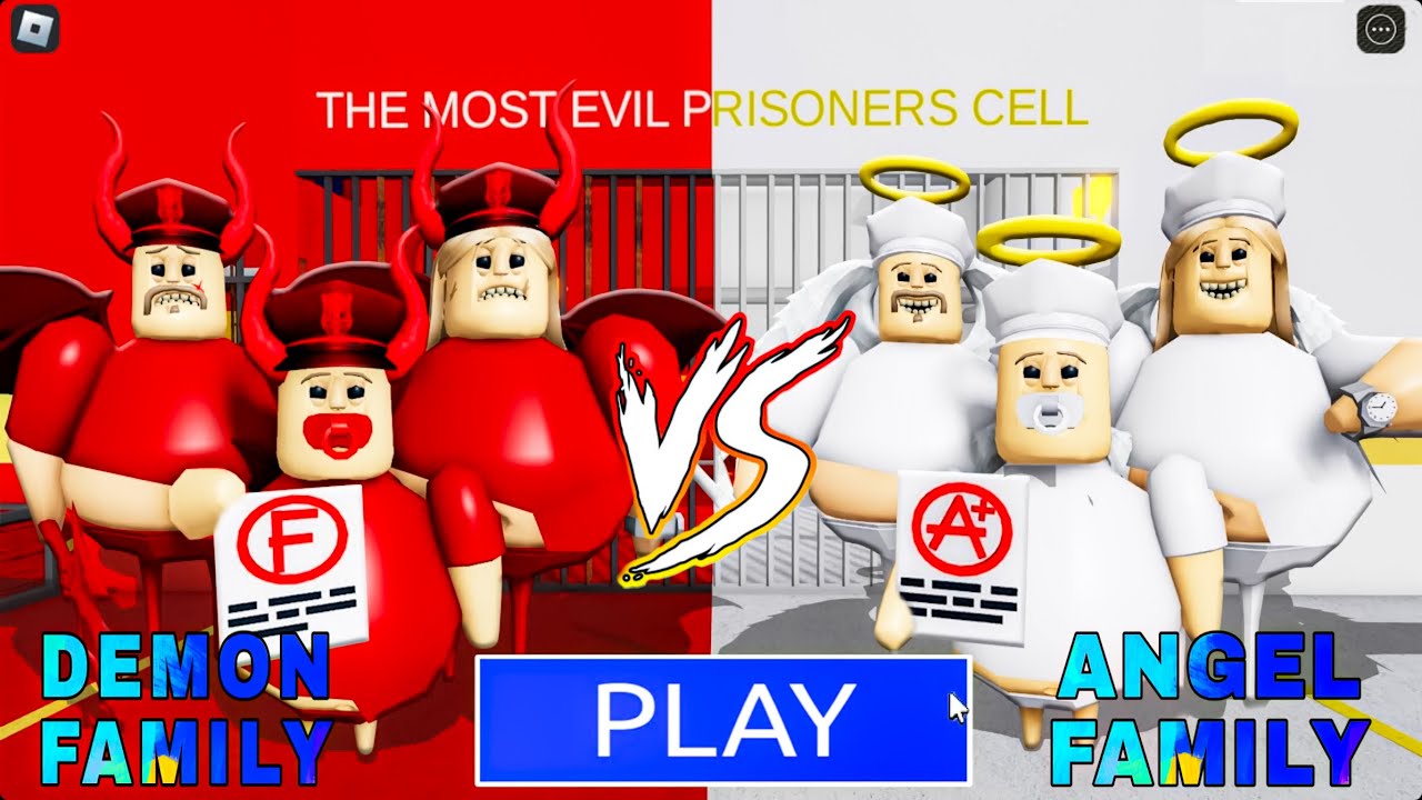 DEMON FAMILY 🆚 ANGEL FAMILY in BARRY’S PRISON RUN! OBBY Roblox ...
