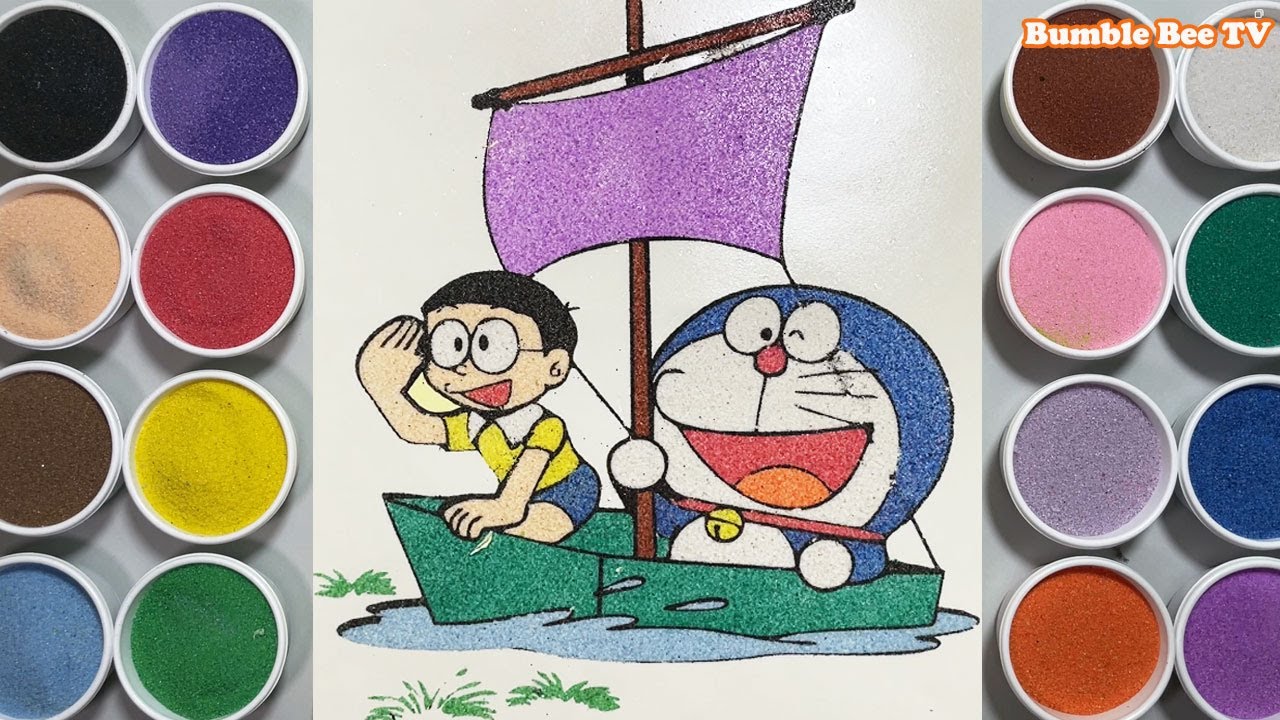 NOBITA AND DORAEMON ON THE BOAT SAND PAINTING/TÔ TRANH CÁT NOBITA ...