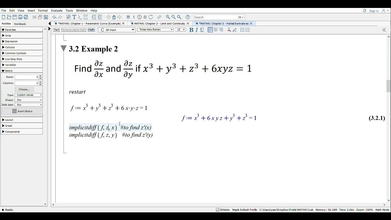 Calculus III with Maple: Chapter 3 - Implicit Differentiation - YouTube