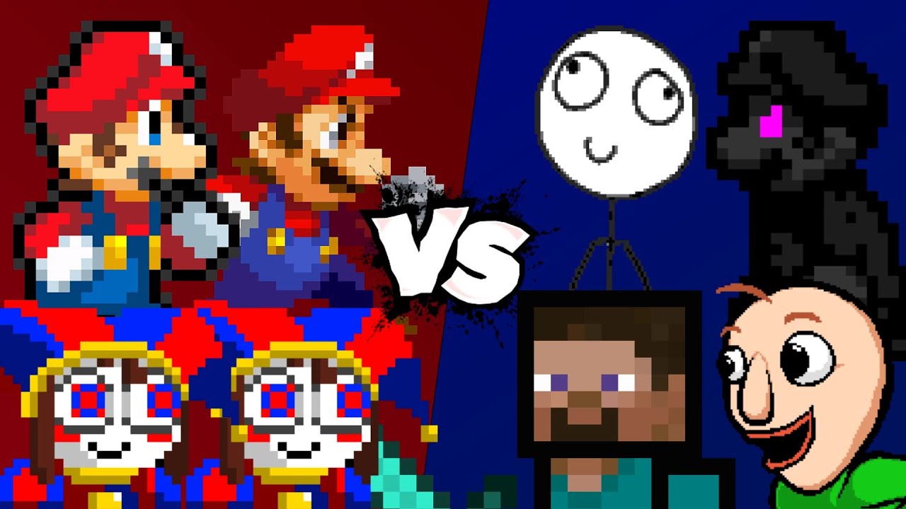 MUGEN Battle - Pomni x2/Mario x2 vs Baldi/Steve/Dark Mario/Derp - YouTube