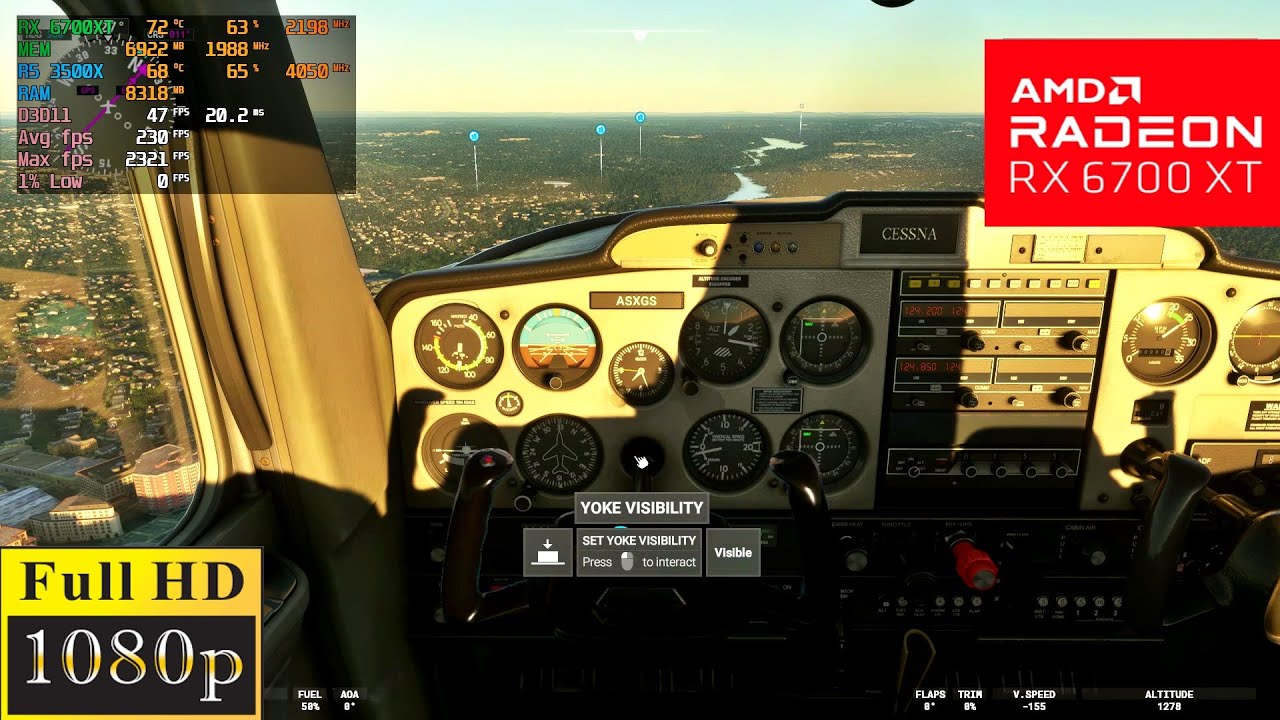 Microsoft Flight Simulator 1080p Ultra graphics settings (RX 6700XT+R5 ...