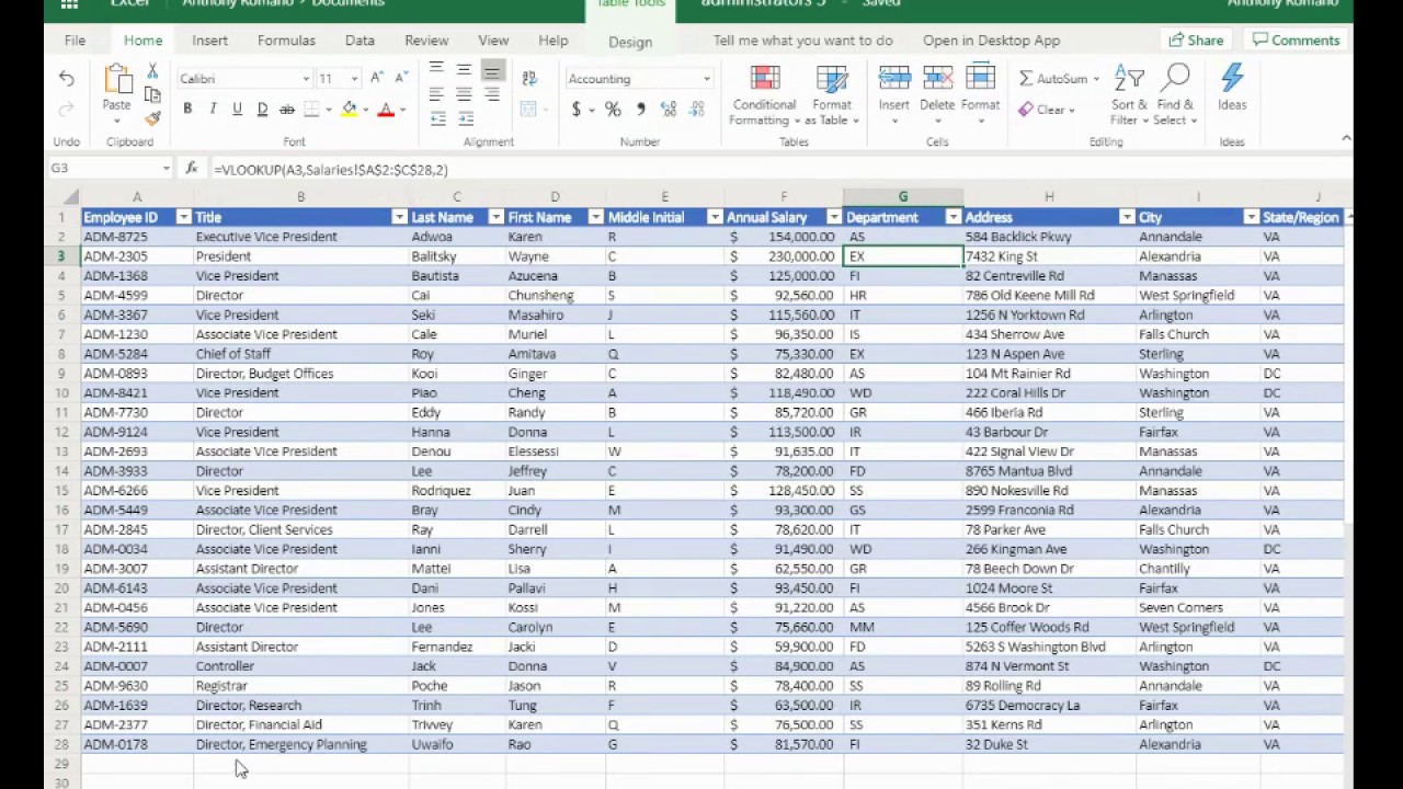 Excel Lab 10 The VLOOKUP of Department - YouTube