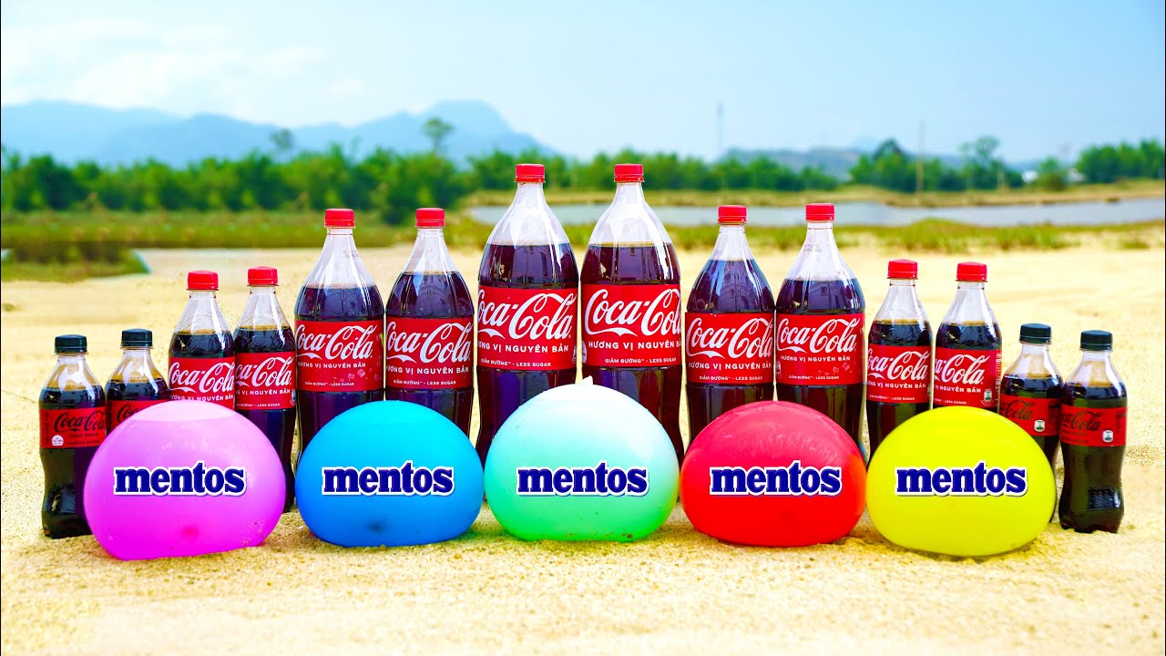 Experiment : The Baloons of Mentos Colorful VS Coca Cola Family - YouTube