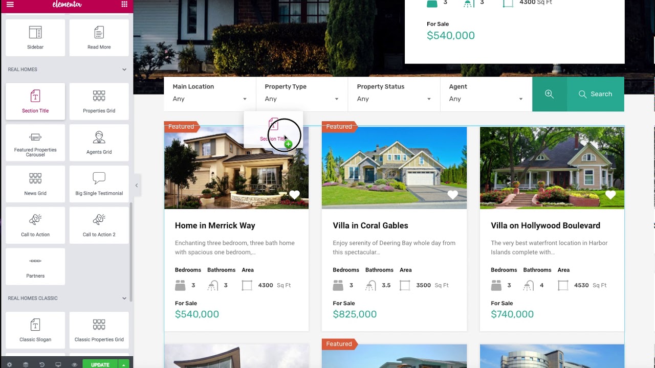 Adding Modern Properties Grid Widget Using Elementor - RealHomes ...