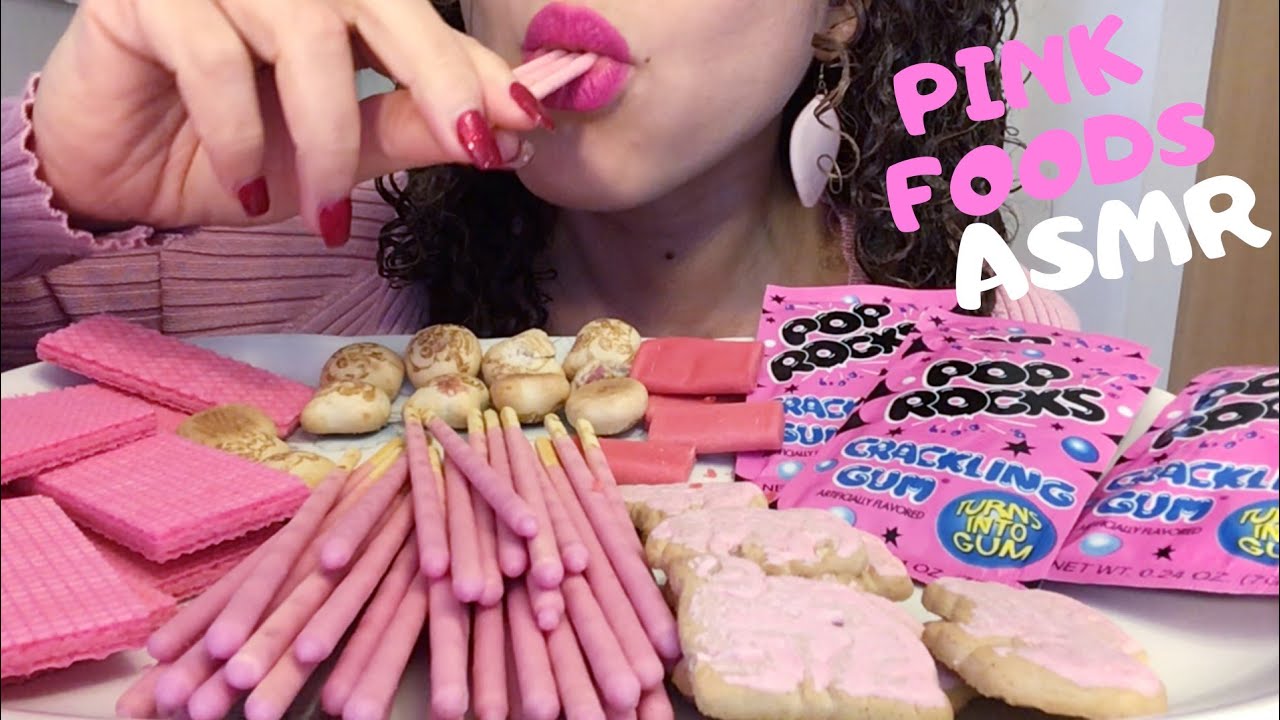 ASMR PINK FOODS POPROCKS, POCKY STICKS AND MORE! *EXTREME CRUNCH AND ...