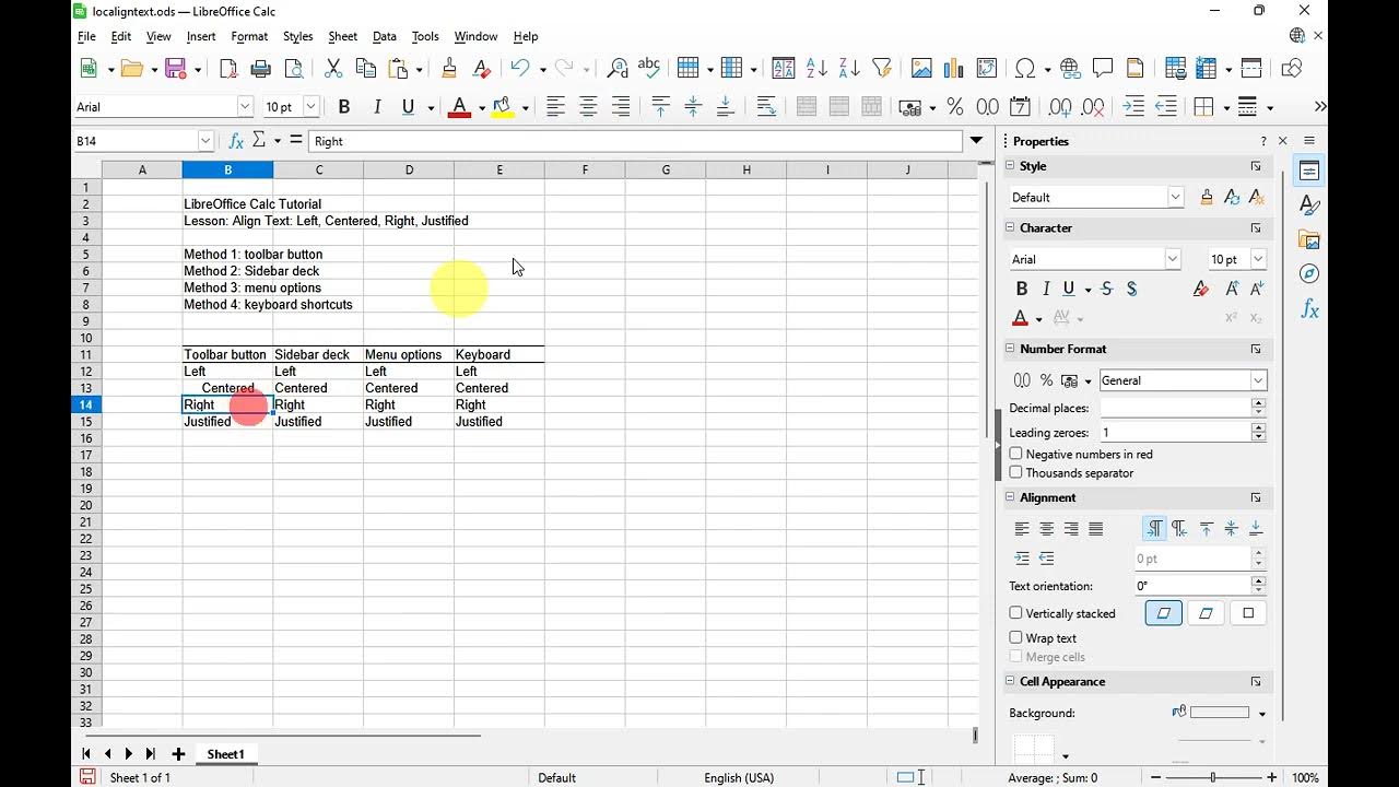 LibreOffice Calc: align text left, centered, right, justified #libreofficecalc # ...