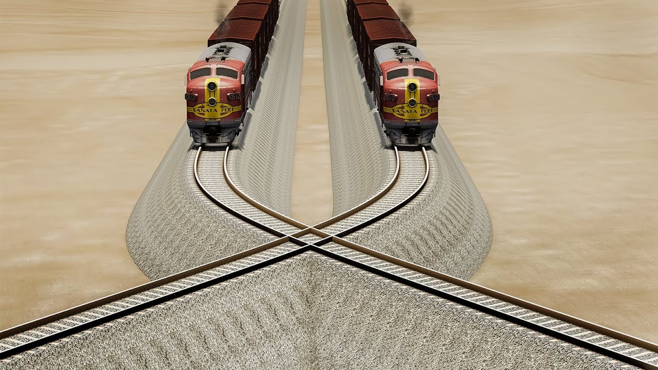 Impossible Overlapping Rail Tracks Vs Trains Crossing - BeamNG.Drive ...