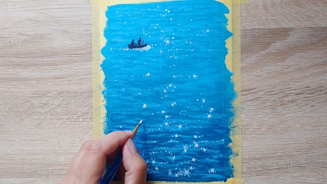 How to paint seascape in acrylic / draw the sea easily / landscape step ...
