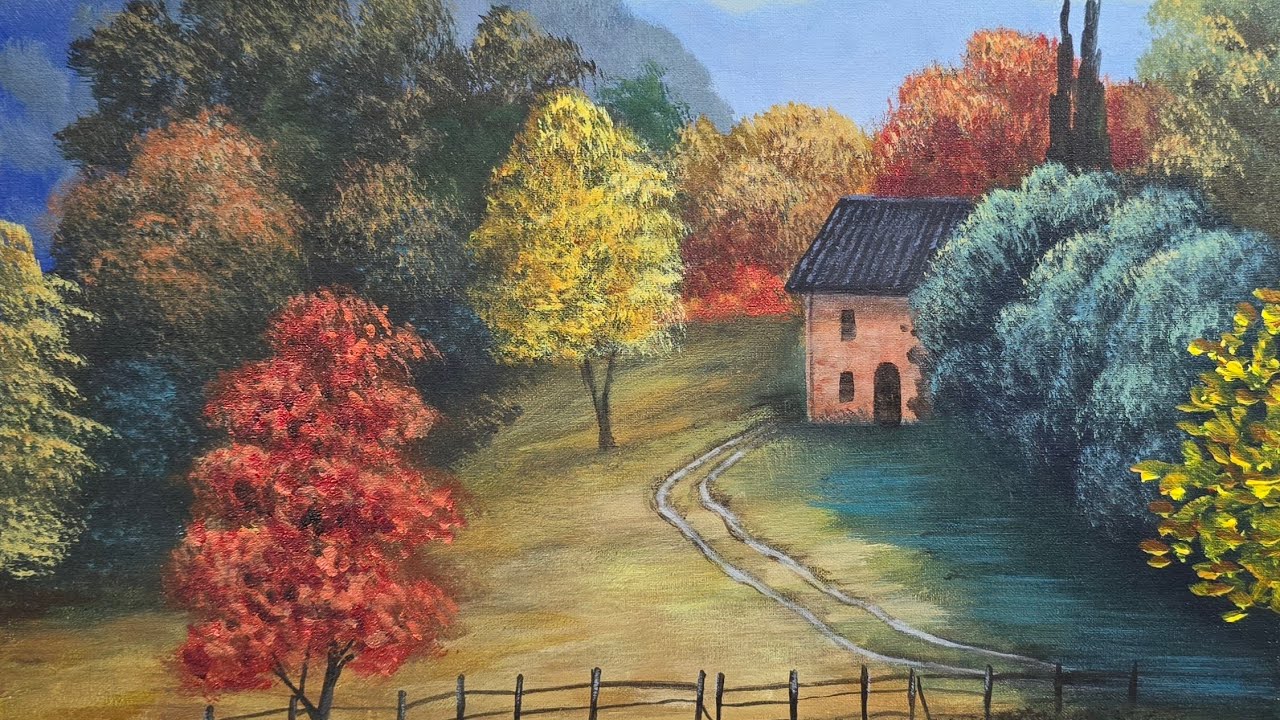 How to Paint an Autumn Cottage Landscape Acrylic Painting LIVE Tutorial ...