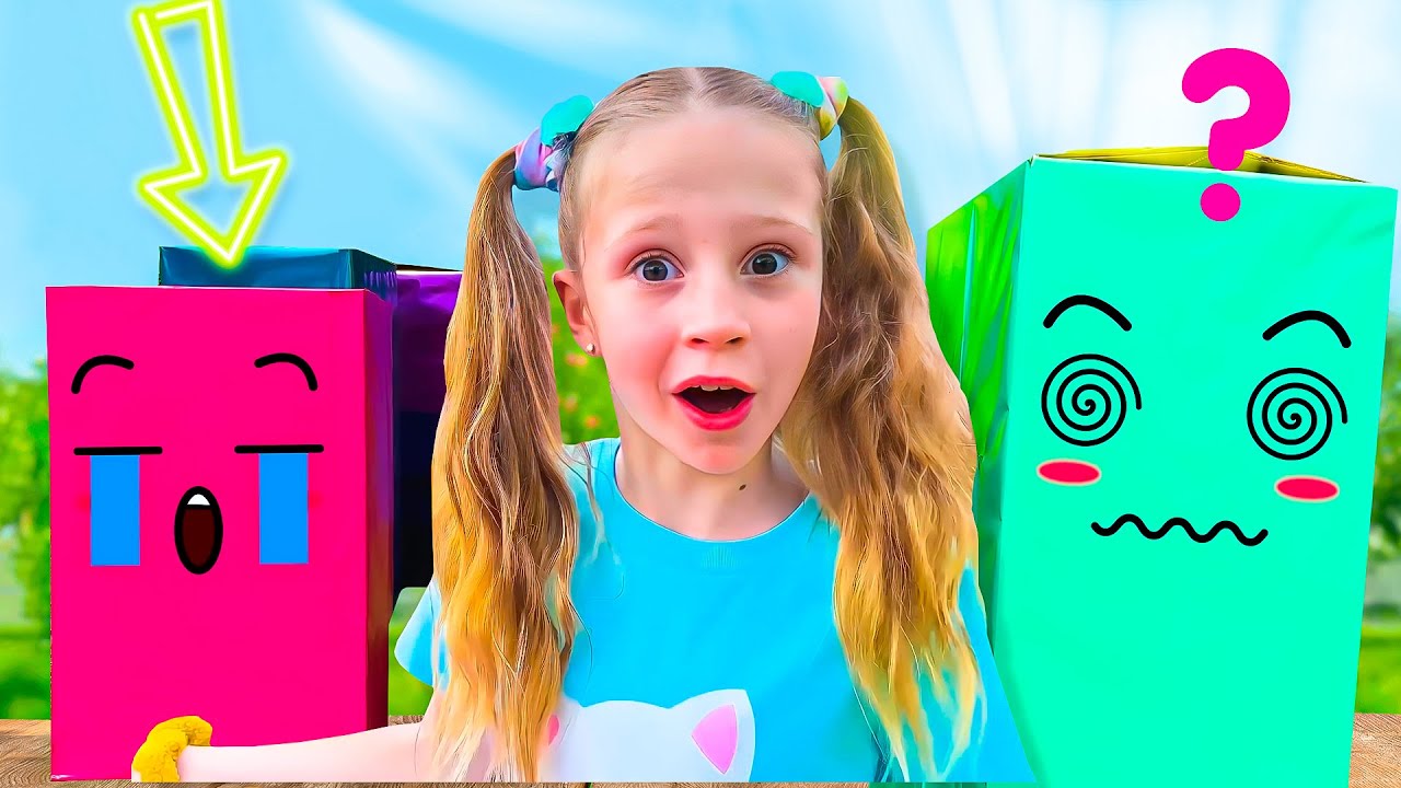 Nastya and dad challenge in colorful boxes - YouTube