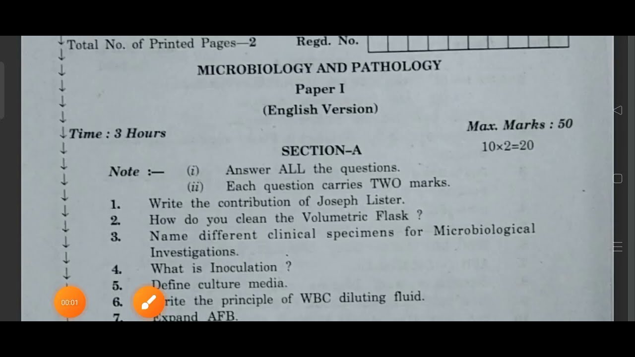 AP/MLT -1st yr /P-2( microbiology &Pathology) Model question paper -1 ...