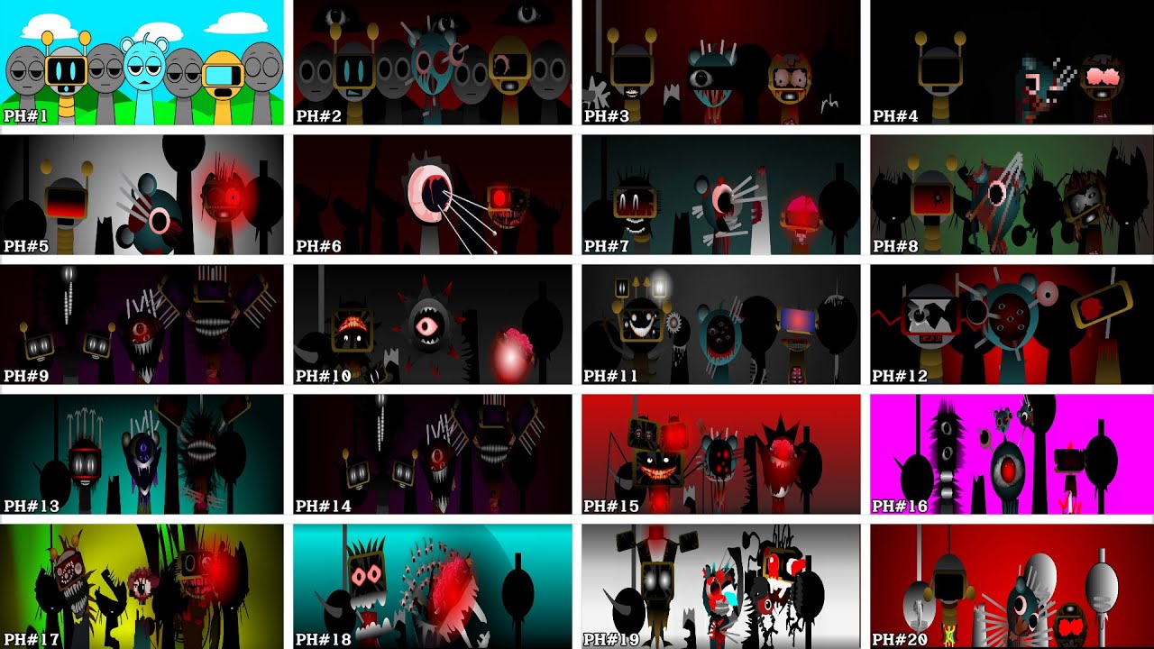 ALL FUNBOT X SKY X GARNOLD IN SPRUNKI INCREDIBOX- PHASE 1 TO 20 - YouTube
