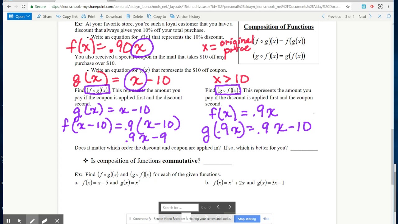 Alg 2 DAY TWO 6.6B Function Operations Part TWO video 1 - YouTube