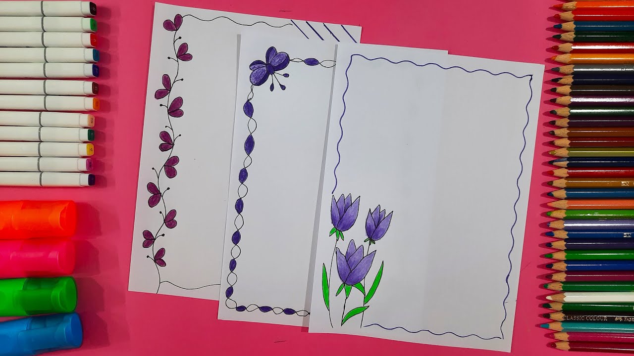 Purple Flower Border Designs | Project Work Designs | Front Page Design ...
