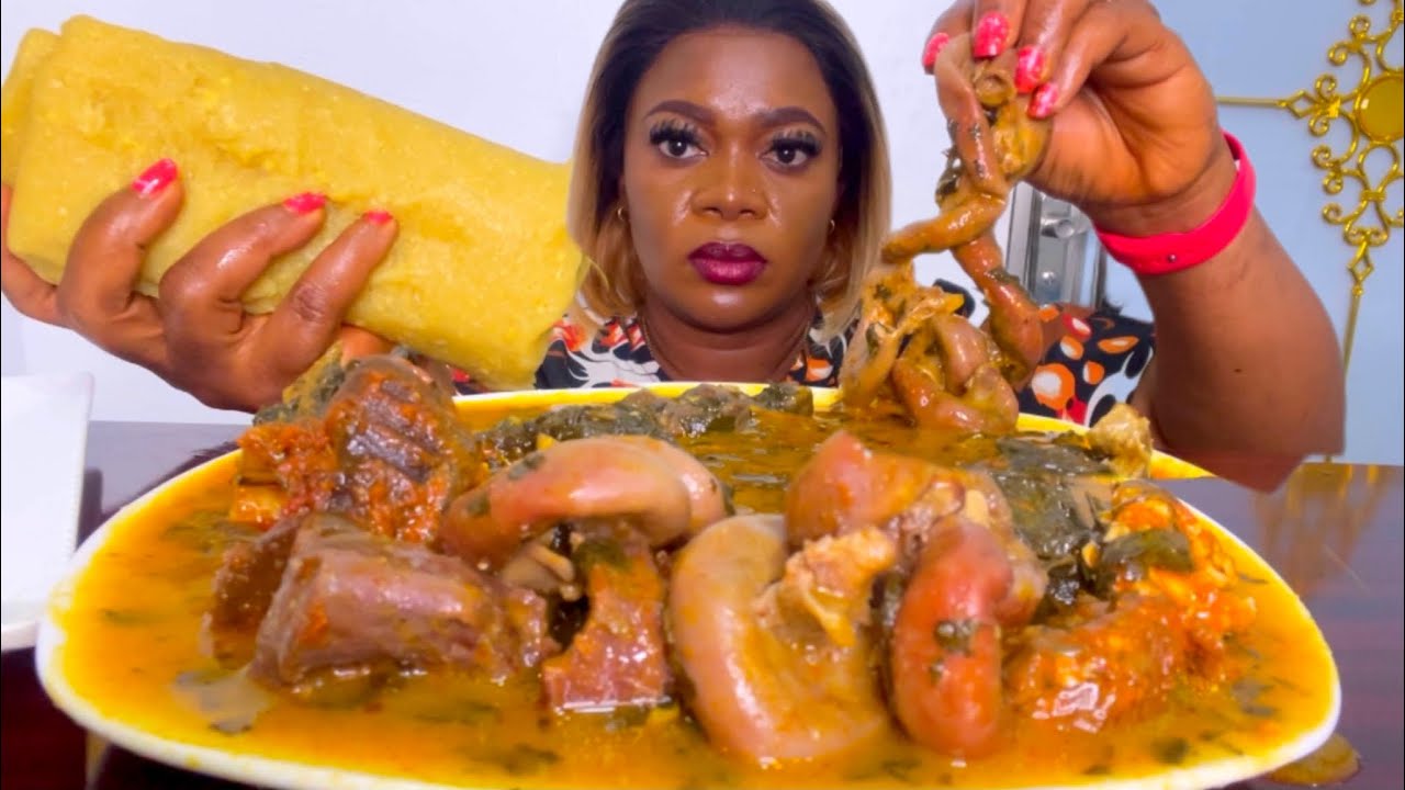 ASMR Intestine Coco yam Soup with yellow Fufu Mukbang #food #foodie ...