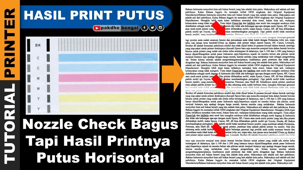 Perbaiki Hasil Print Putus Horisontal canon ip2770, nozzle check normal ...