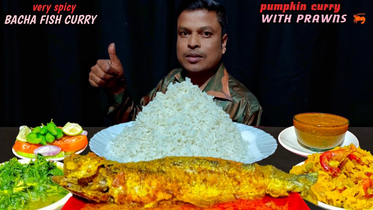 BIGGEST EATING || SPICY BACHA FISH CURRY | PRAWN WITH PUMPKIN CURRY ...