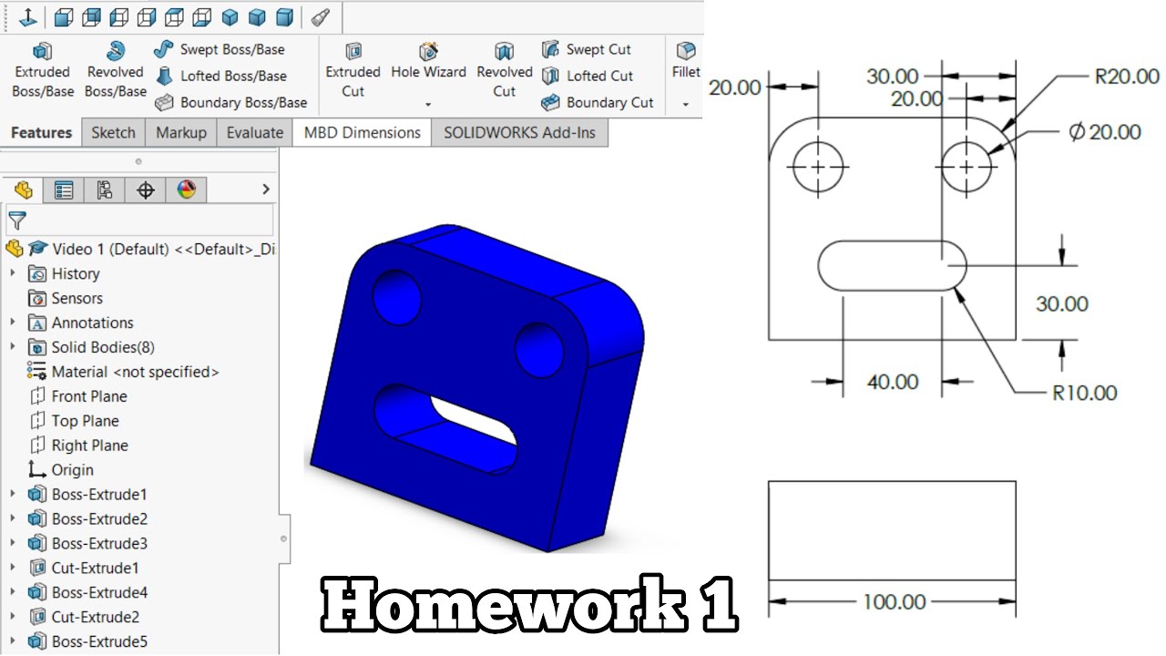 SolidWorks CSWA Practice Episode 1 | Homework 1 - YouTube