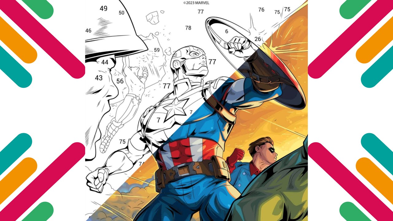 Captain America prepares for battle. Coloring page by numbers - YouTube