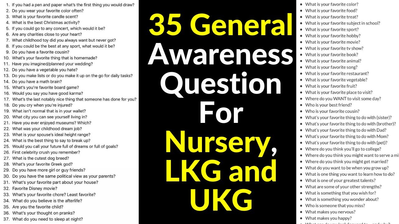 GK Question & Answers for Nursery, LKG, UKG Kids || 35 General ...