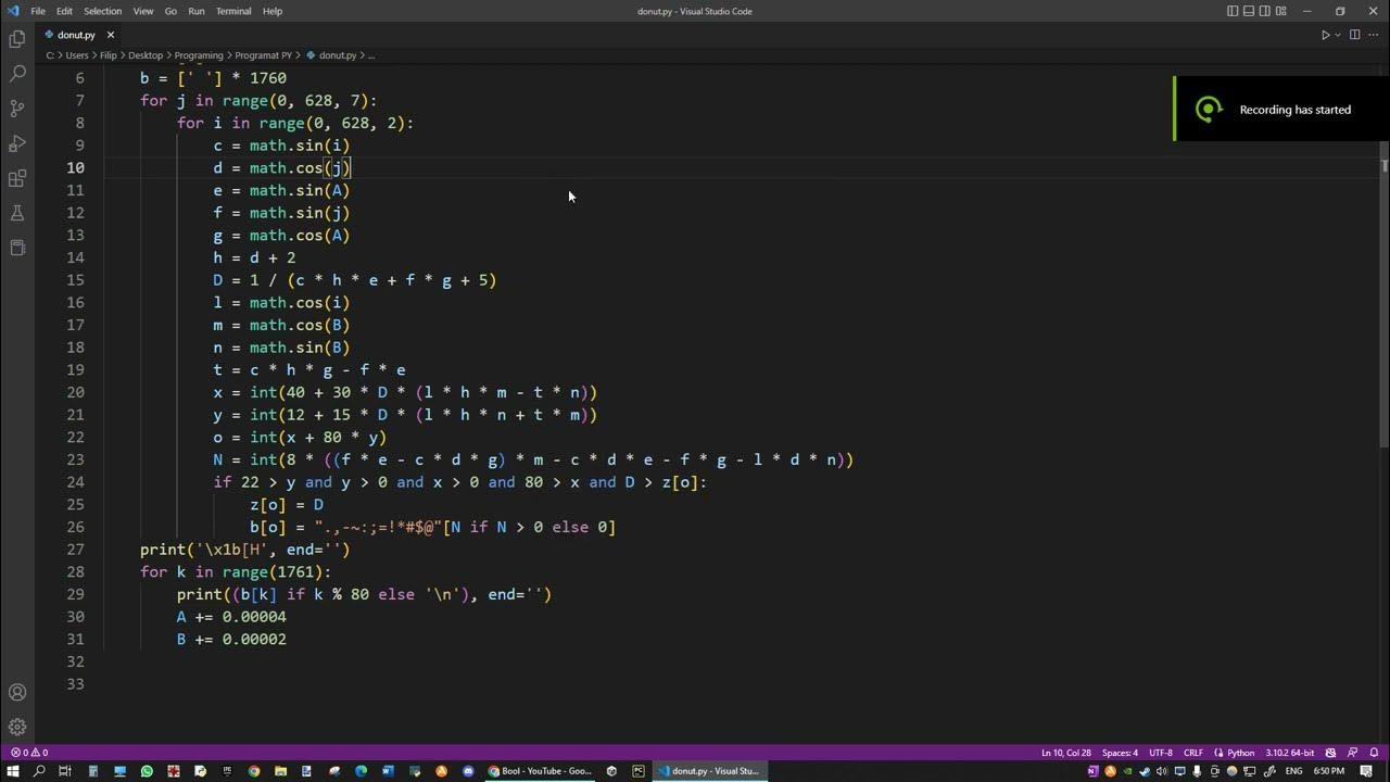 A Spinning Donut In Python Youtube